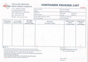 Container Packing list của hảng tàu 2022 | tthqsaigon.net