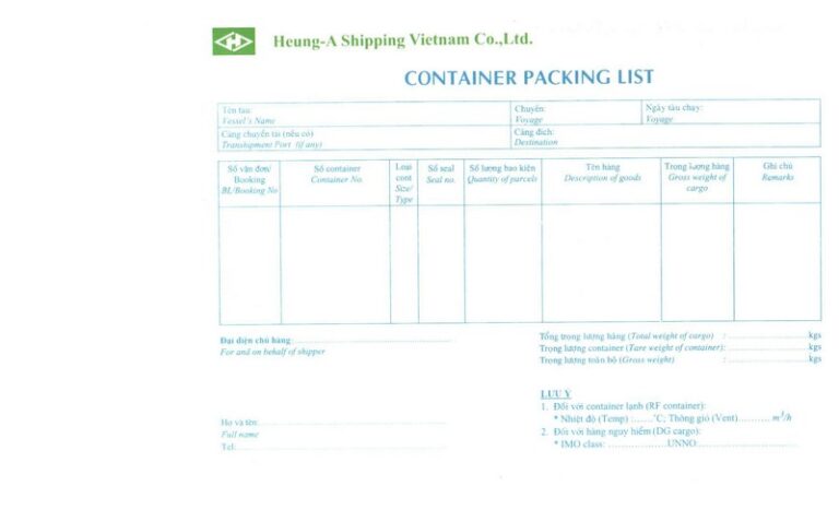 Container Packing list của hảng tàu 2022 | tthqsaigon.net