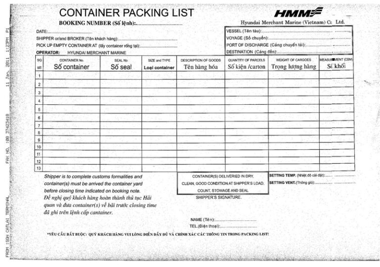 Container packing list là gì?Tổng hợp 28 giấy hạ container của hãng tàu