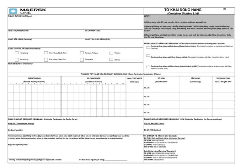 Container packing list là gì?Tổng hợp 28 giấy hạ container của hãng tàu