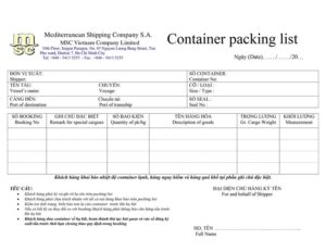 Container Packing list của hảng tàu 2022 | tthqsaigon.net