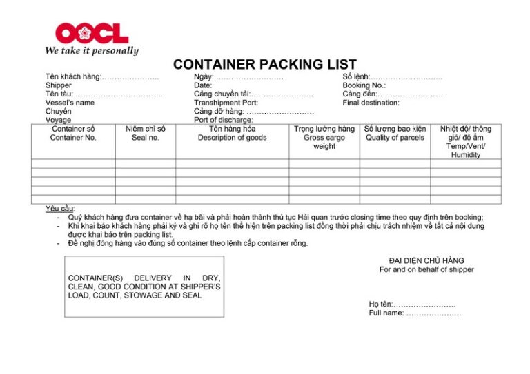 Container packing list là gì?Tổng hợp 28 giấy hạ container của hãng tàu