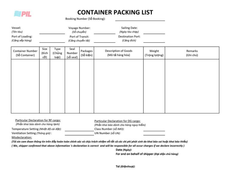 Container packing list là gì?Tổng hợp 28 giấy hạ container của hãng tàu