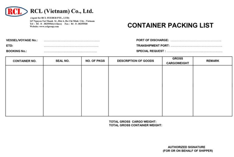 Container packing list là gì?Tổng hợp 28 giấy hạ container của hãng tàu