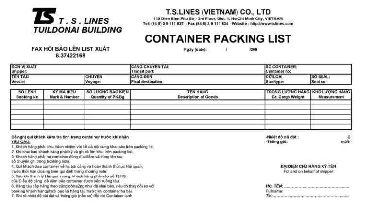 Container packing list là gì?Tổng hợp 28 giấy hạ container của hãng tàu